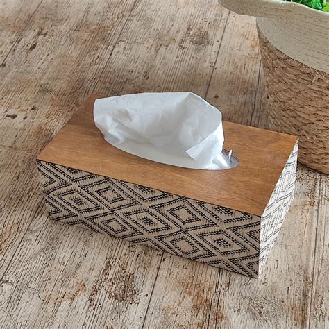 Rustic Wooden Tissue Box Cover Ethnic Design Orgenizer Etsy