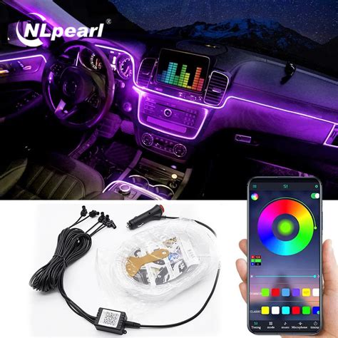 nlpearl rgb led 자동차 주변 인테리어 조명 앱 제어 자동차 광섬유 네온 분위기 스트립 조명 장식 램프