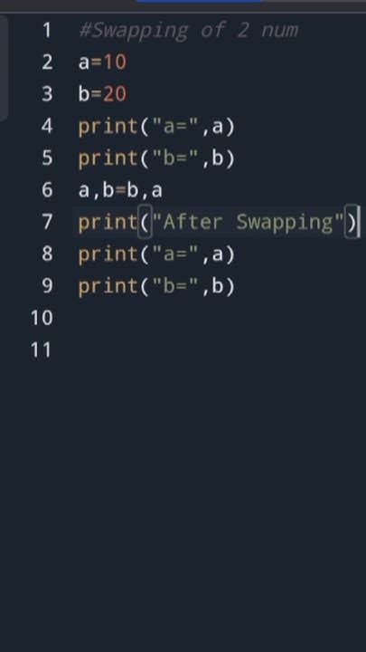 Swapping Of 2 Numbers Program In Python Youtubeshorts Shorts Python