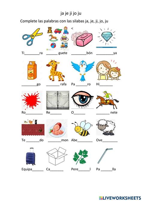 Actividad interactiva de Sílabas ja je ji jo ju para Primer grado Puedes hacer los ejercicios