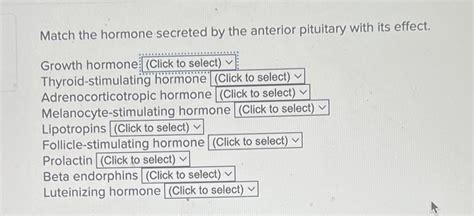 Solved Match The Hormone Secreted By The Anterior Pituitary