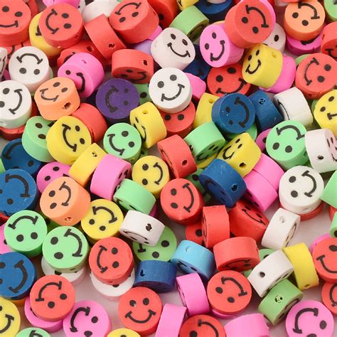 Badu Bg 30 бр лот 10 мм усмихнати мъниста с кръгла форма мъниста от полимерна глина за