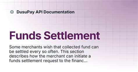 Funds Settlement Dusupay Api Documentation