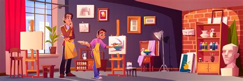 Teacher Artist And Student In Art Studio Class Vector Image