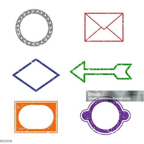 흰색 배경에 그런지 고무 프레임을 우표 프리젠 테이션 전단지 전단지 엽서 및 포스터를위한 6 개의 우표 프레임 플랫 디자인 벡터 일러스트 레이션 Eps10 0명에 대한 스톡