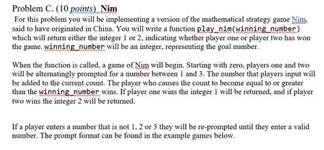 Solved Problem C 10 Points Nim For This Problem You