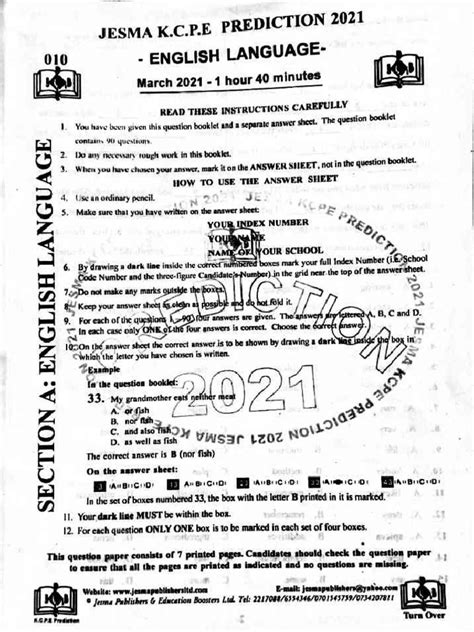 English Jesma Prediction 2021 Pdf