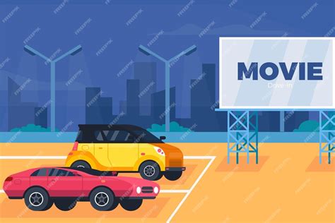 드라이브 인 영화관 컨셉 무료 벡터