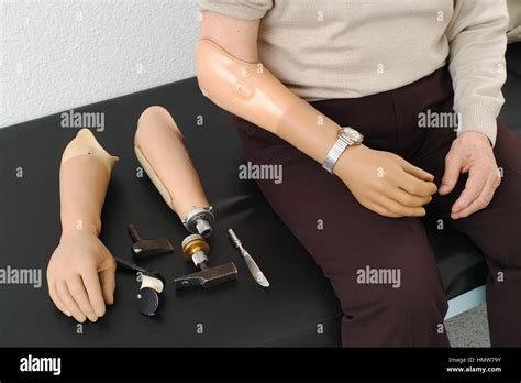Disabled Veteran With Various Prosthetic Arms Myoelectric Forearm Prosthesis For Various
