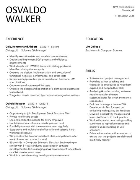 Software QA Manager Resume Samples Velvet Jobs