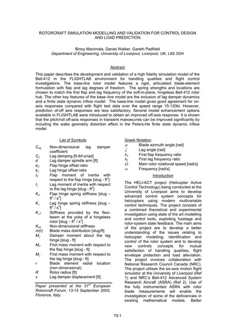 Pdf Rotorcraft Simulation Modelling And Validation For Control Design And Load Prediction