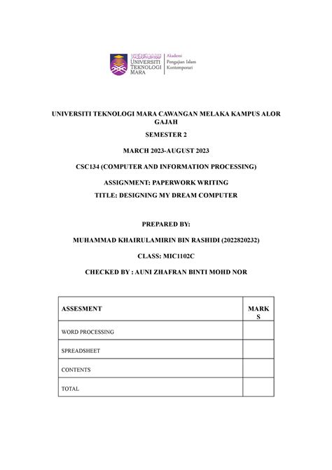 Csc Assignment Indivudu Selesai 1 Universiti Teknologi Mara