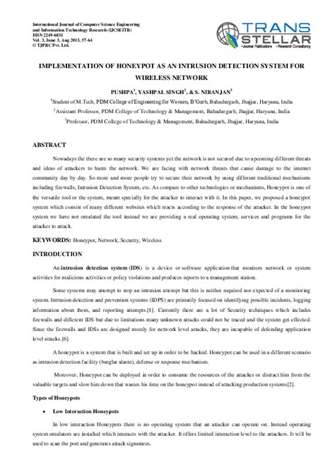 Pdf Implementation Of Honeypot As An Intrusion Detection System For Wireless Network