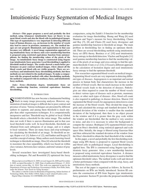 pdf intuitionistic fuzzy segmentation of medical images