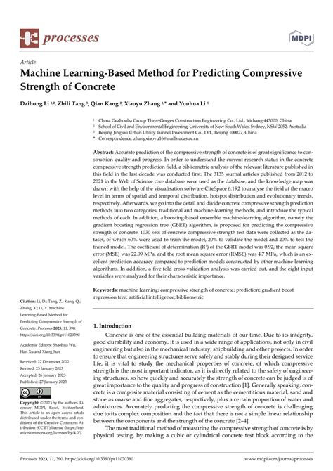 Pdf Machine Learning Based Method For Predicting Compressive Strength Of Concrete
