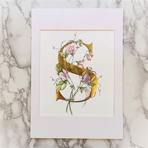 S Is For Sweetpeas Gilded Initial Print By Theodora Gould