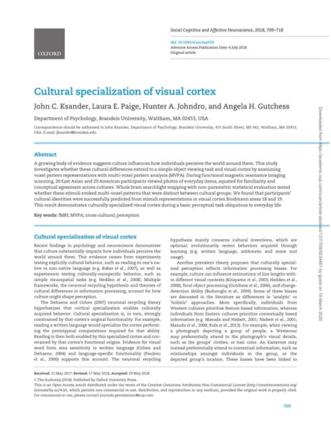 Pdf Cultural Specialization Of Visual Cortex