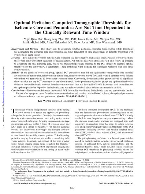 Pdf Optimal Perfusion Computed Tomographic Thresholds For Ischemic Core And Penumbra Are Not