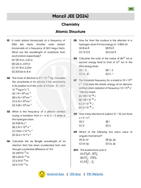 Atomic Structure Practice Sheet Pdf Atomic Orbital Electron