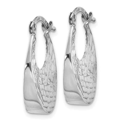 Leslies 14k White Polished And Textured Fancy Hoop Earrings The Gold