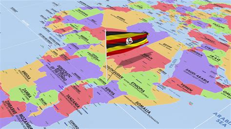 Uganda Flag Waving In Wind World Map Rotating Around Flag Seamless Loop 3d Rendering 42664056