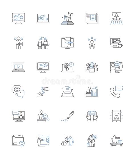 Productive Workplace Line Icons Collection Efficiency Goal Oriented Focus Prioritization