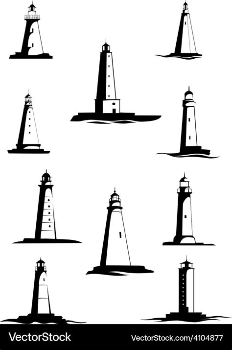 Black And White Old Lighthouses Isolated Vector Image