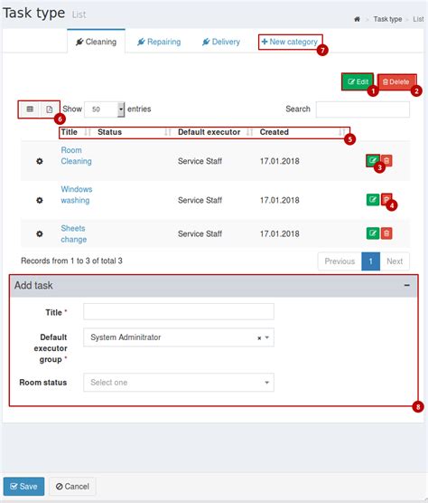 Editing Tasks In The Table MaxiBooking