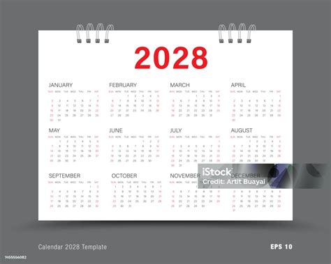 Ilustración De Vector De Plantilla De Calendario 2028 Conjunto De 12