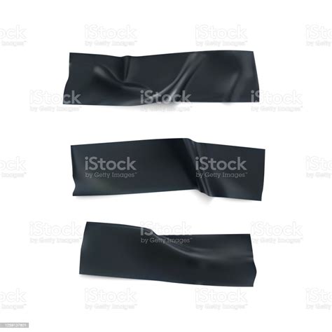 사실적인 블랙 절연 테이프 스트립 세트 덕트 테이프 조각 컬렉션 흰색 배경에 고립 된 끈적 끈적한 스카치 벡터 접착 테이프에 대한 스톡 벡터 아트 및 기타 이미지 Istock