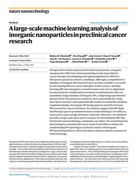 A Large Scale Machine Learning Analysis Of Inorganic Nanoparticles In