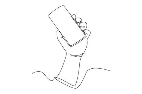 premium vector continuous one line drawing happy people showing mobile phone screens holding