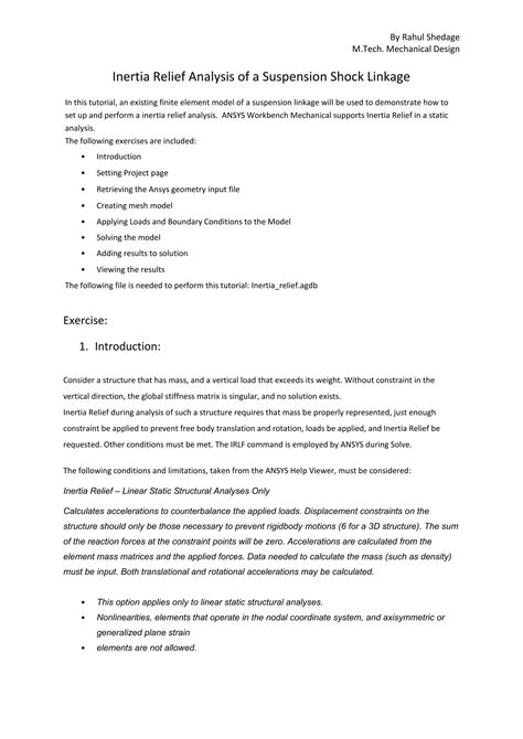 inertia relief analysis of a suspension shock linkage in ansys pdf