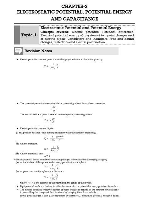 Electrostatic Potential Potential Energy Capacitance Pdf Capacitance Dielectric