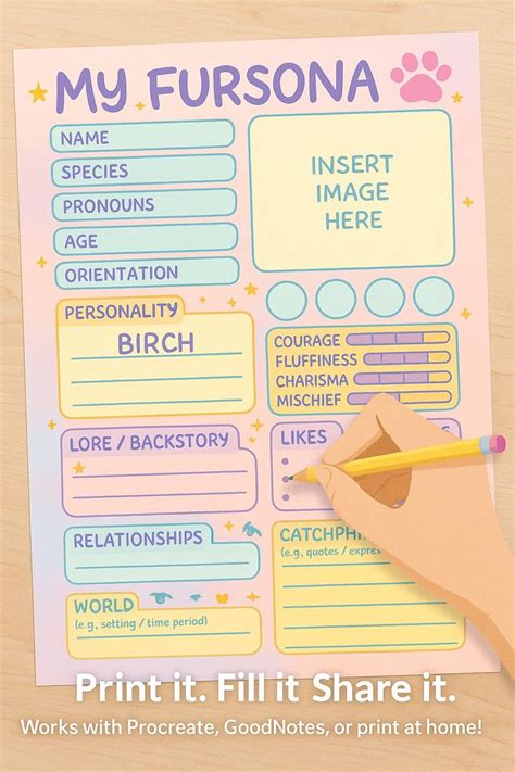 Fursona Character Sheet Printable Pdf Furry Planner Pastel Furry