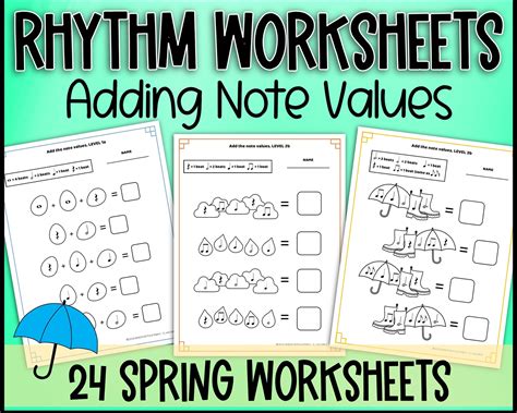 Rhythm Worksheets For Spring Adding Note Values With Music Math