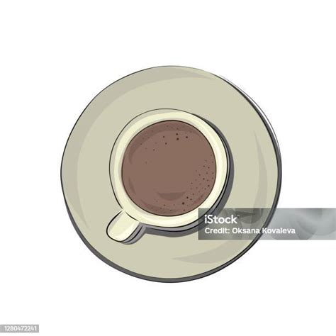 커피와 차 한 잔을 마십니다 우유 드로잉 낙서 거품향기 카푸치노와 아메리카노의 머그잔 손으로 그린 만화 스타일의 플랫 음료 위쪽