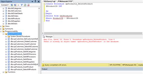 Sql Server Error While Creating Stored Procedure Database