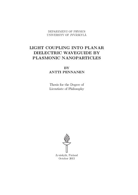Pdf Light Coupling Into Planar Dielectric Waveguide By Plasmonic Nanoparticles