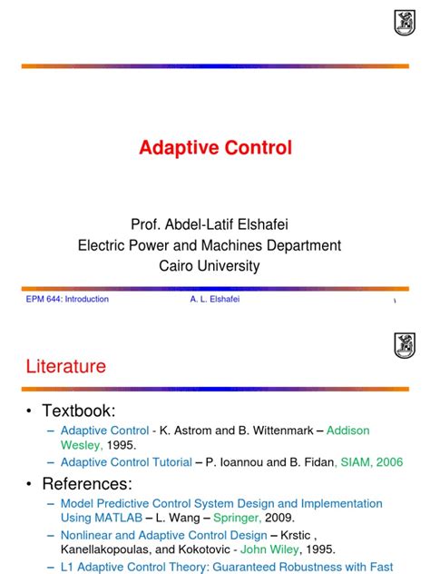 Introduction To Adaptive Control Control Theory Applied Mathematics