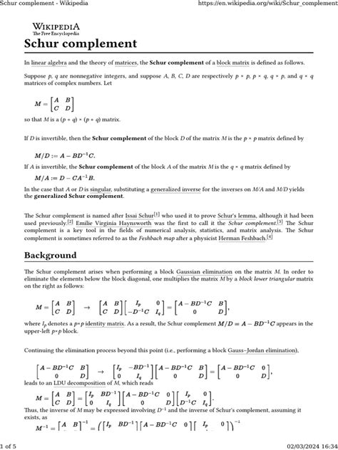 Schur Complement Wikipedia Pdf