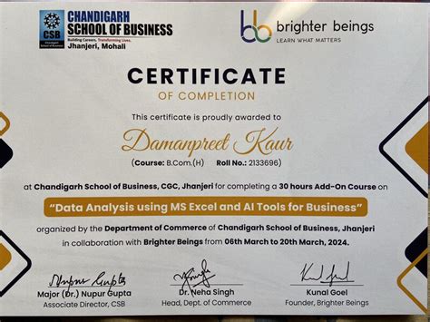 Businessanalytics Mba Dataanalytics Ai Exceltools Brighterbeings Damanpreet Kaur