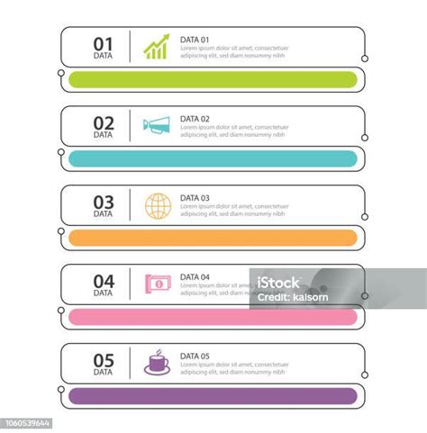 5 데이터 템플릿 사용 하 여 얇은 가로줄 인덱스 인포 그래픽 탭 벡터 일러스트 레이 션 추상적인 배경입니다 웹 디자인 배너 비즈니스 단계 워크플로 레이아웃에 사용할 수