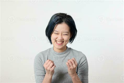 Young Attractive Asian Chinese Malay Woman Pose Face Body Expression Mode Emotion On White