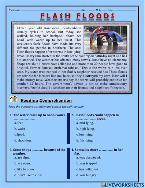 Natural Disasters Floods Worksheet Live Worksheets Worksheets Library