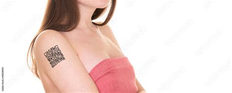 Naked Girl With Coronavirus Vaccination Qr Code On Her Shoulder Adobe Stock