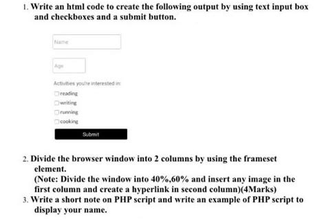 Solved 1 Write An Html Code To Create The Following Output