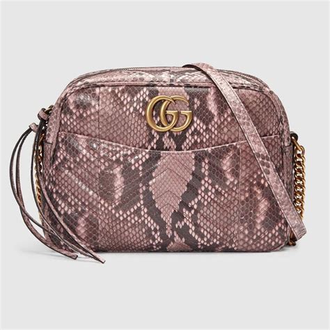 Gucci Gg Marmont Matelassé Python Shoulder Bag In Light Pink Modesens