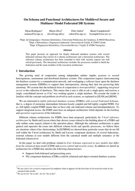 Pdf On Schema And Functional Architectures For Multilevel Secure And