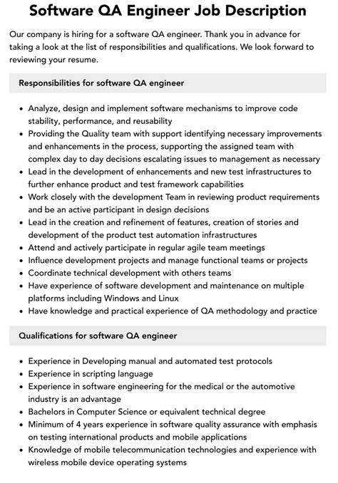 Software Qa Engineer Job Description Velvet Jobs
